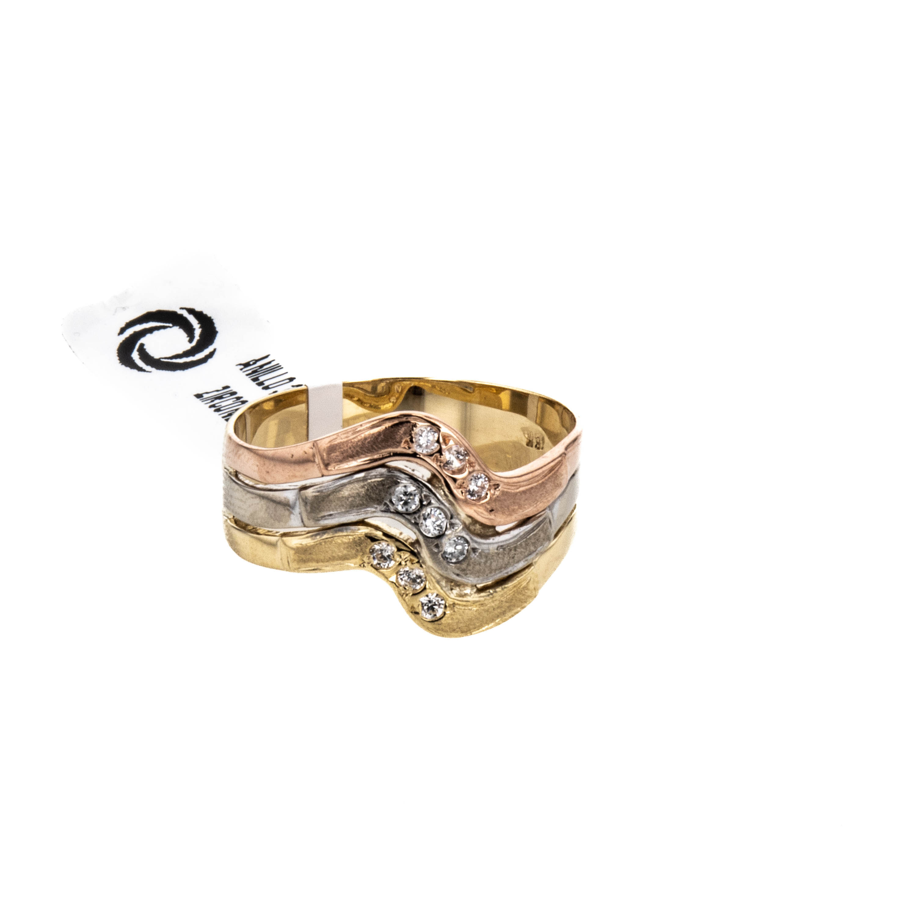 ANILLO 3 OROS CON ZIRCONES 18K