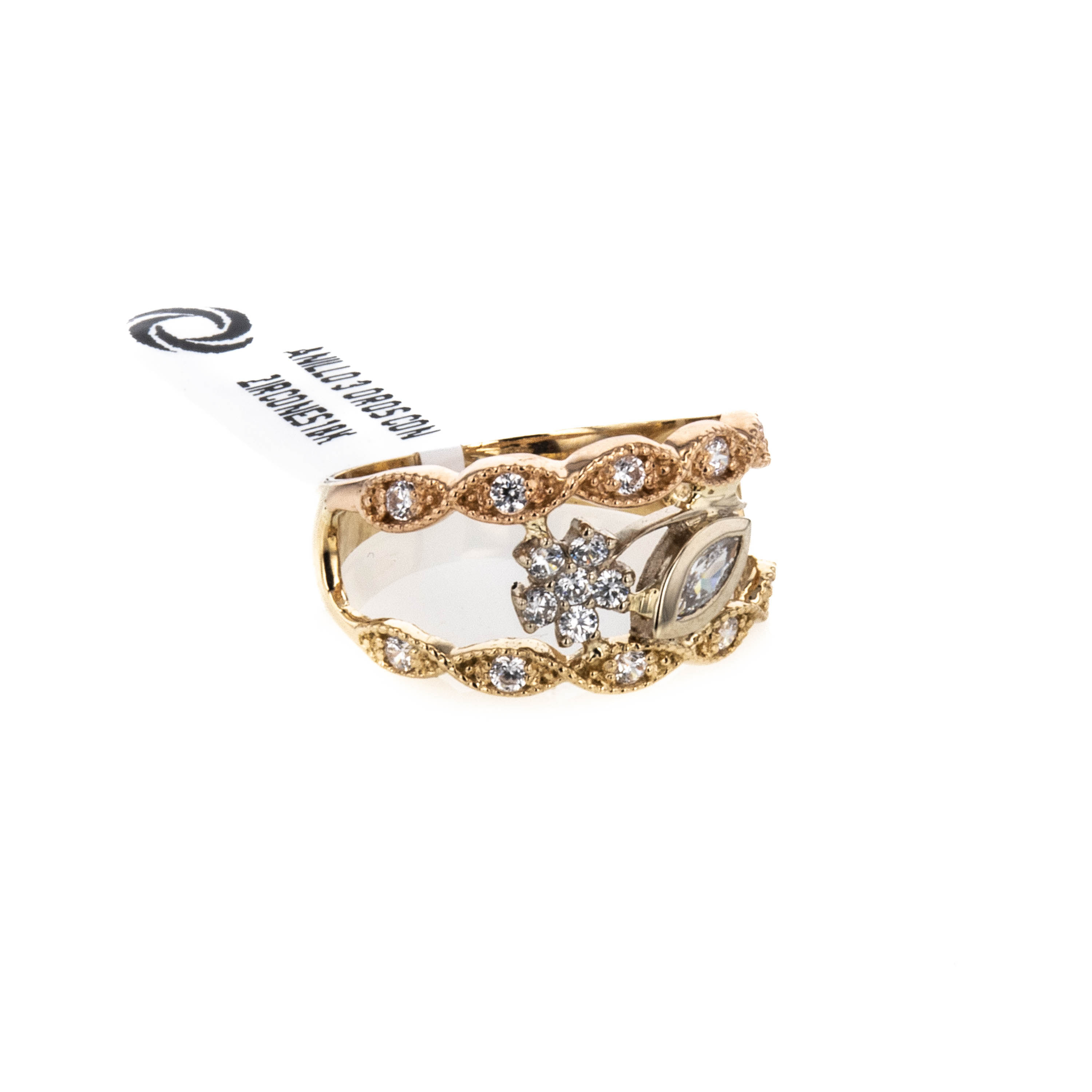 ANILLO 3 OROS CON ZIRCONES 18K