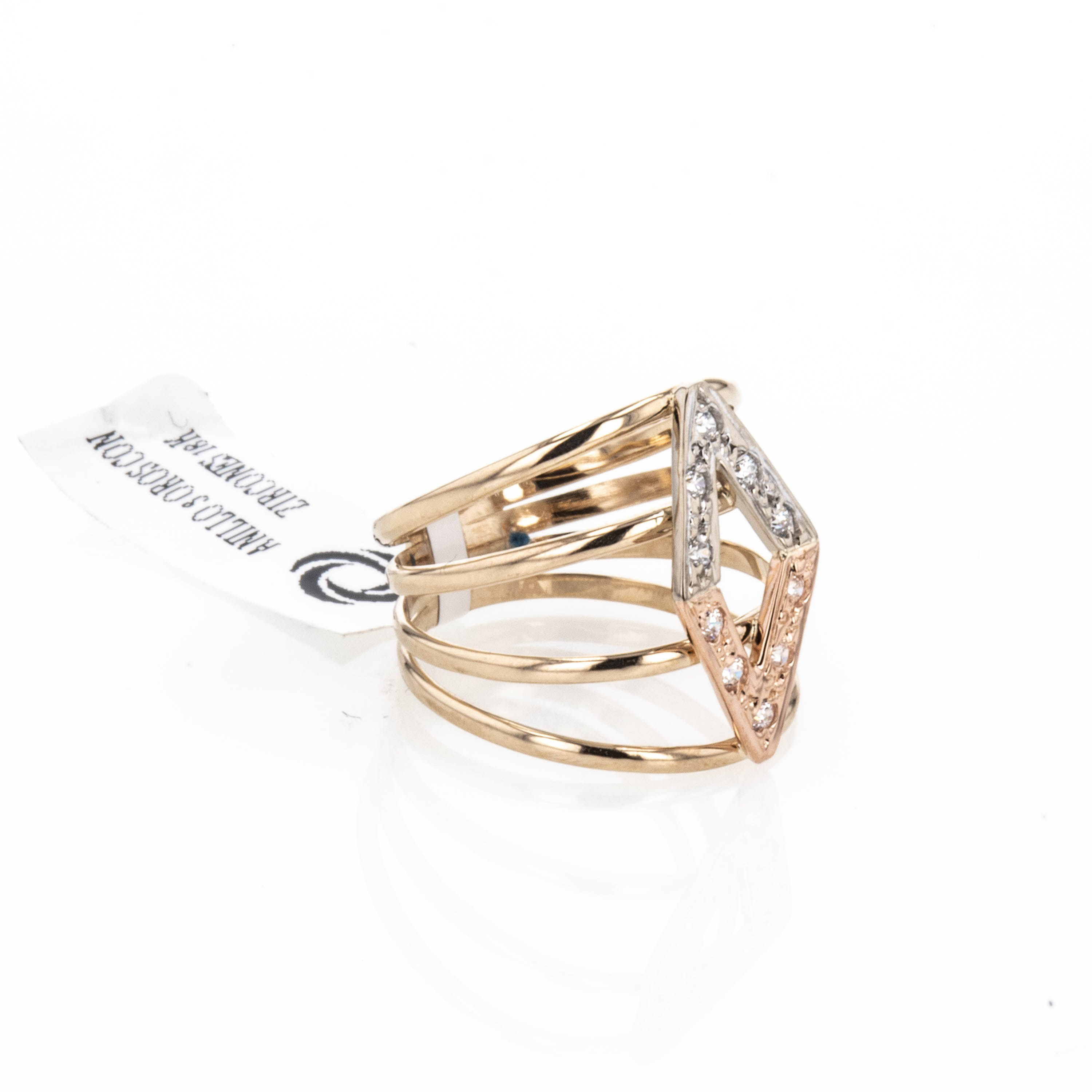 ANILLO 3 OROS CON ZIRCONES 18K