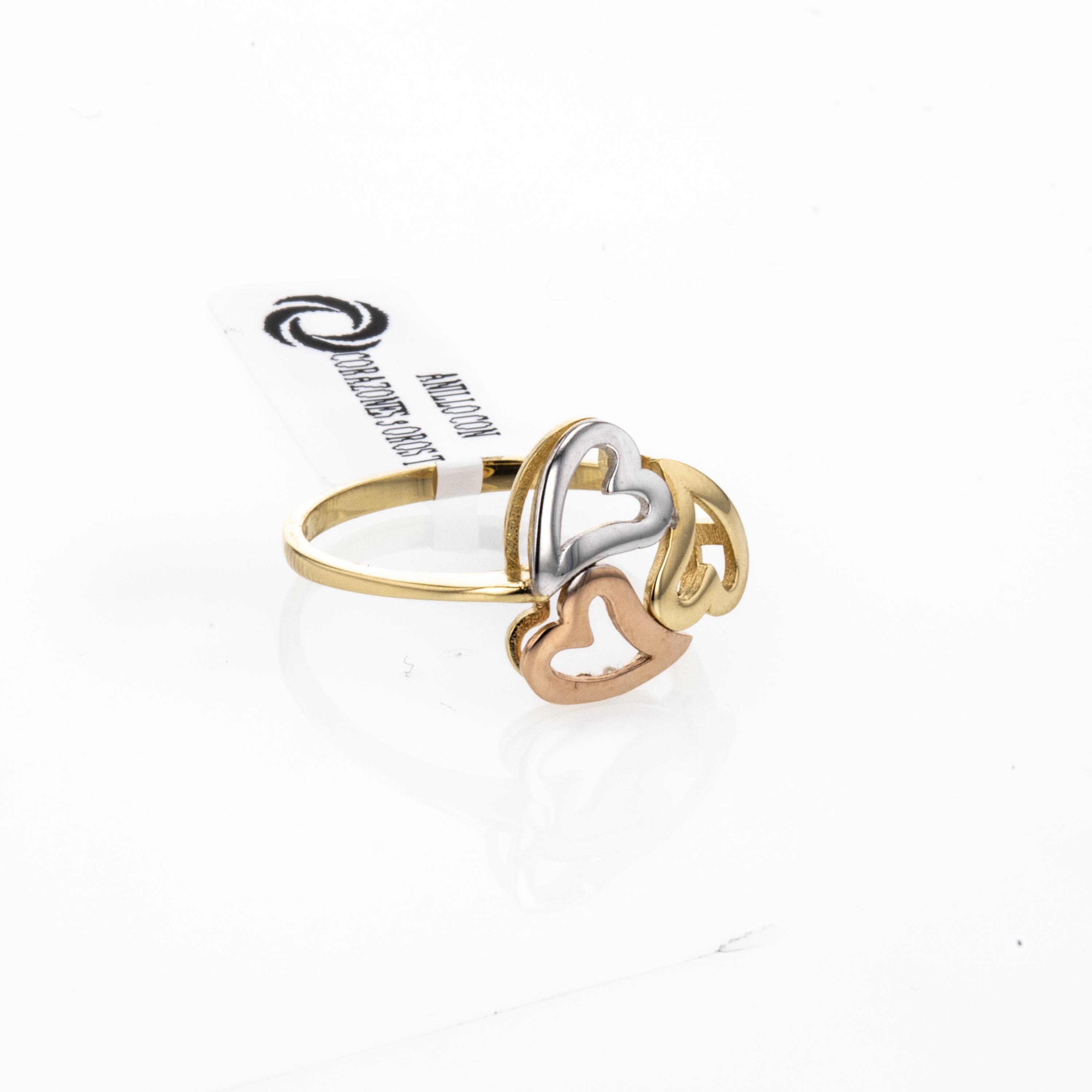 ANILLO CON CORAZONES 3 OROS TK