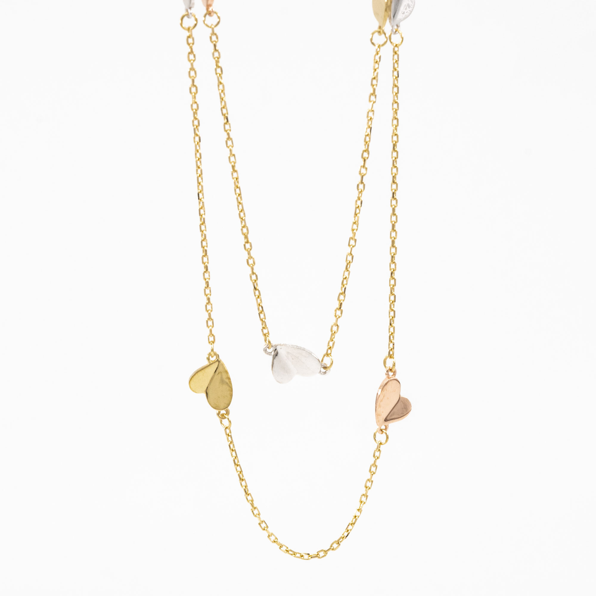 CADENA CON DIJES CORAZONES 3 OROS TK